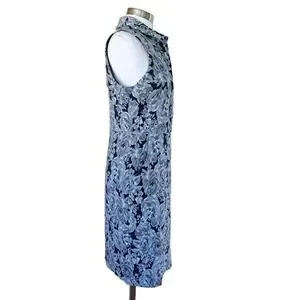 Badgley Mischka | Dresses | Badgley Mischka Blue Floral Jacquard Sheath ...